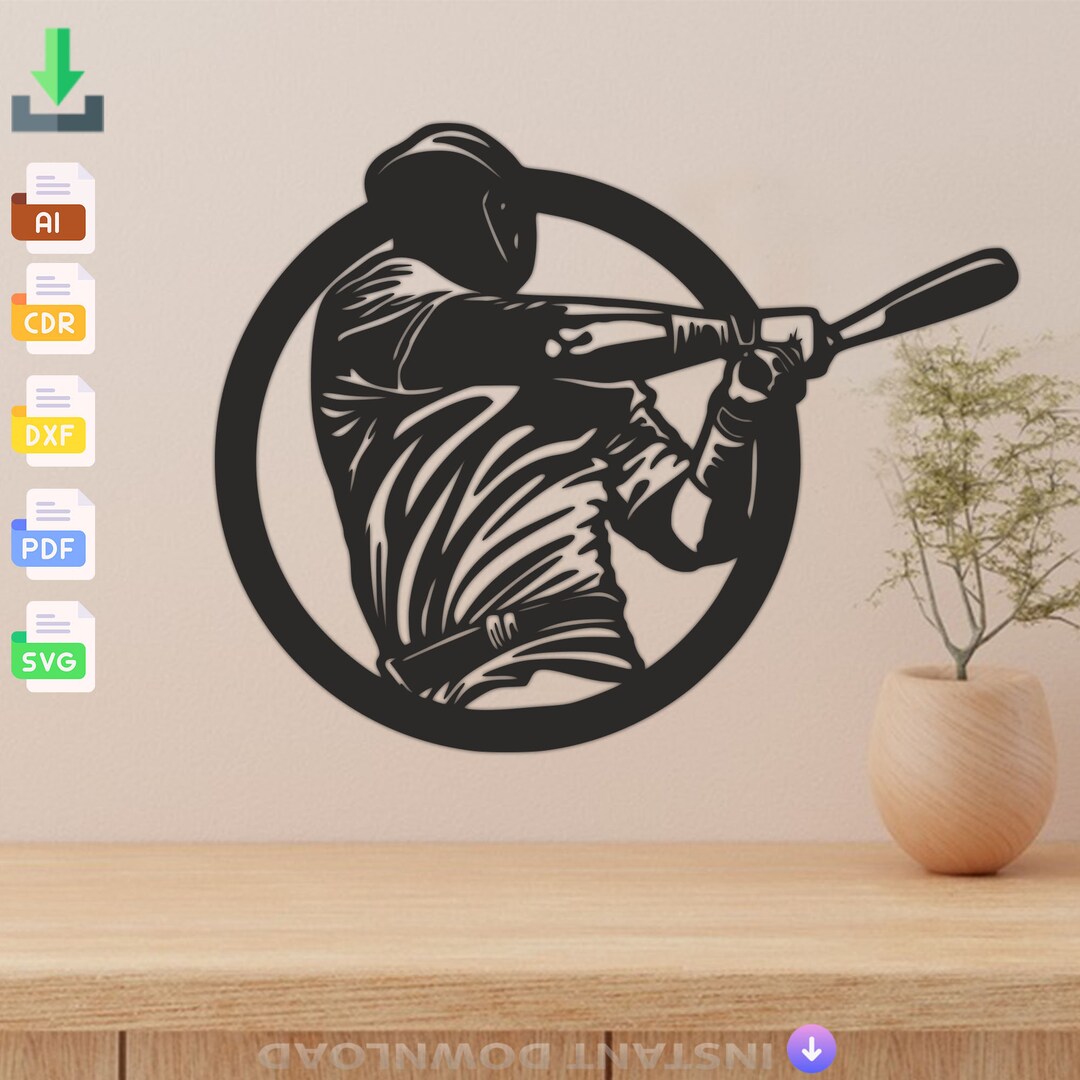Wall Decoration Baseball Player Svg, Laser Cut, Svg, Dxf, Glowforge CNC ...