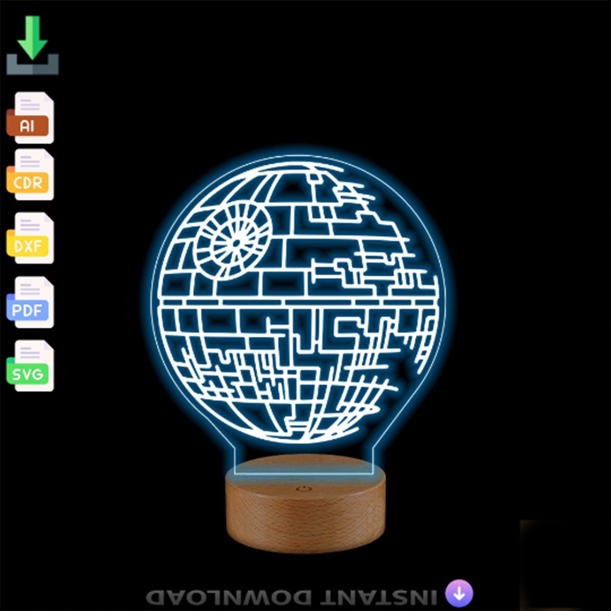 3D Death Star Illusion Acrylic Night Led Lamp Laser Cut - Etsy