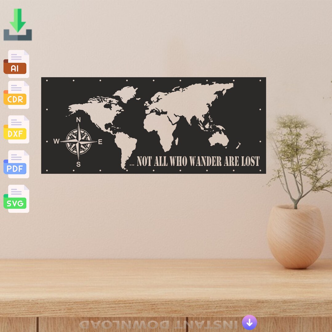 Wall Decoration World Map Laser Cut, Svg, Dxf, Glowforge CNC Cutting ...