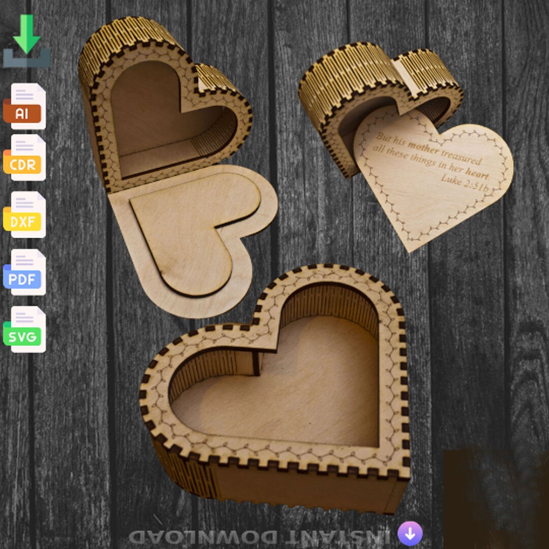 Heart Shaped Trinket Box With Lid 3mm Laser Cut Svg, Dxf, Plan, CNC ...