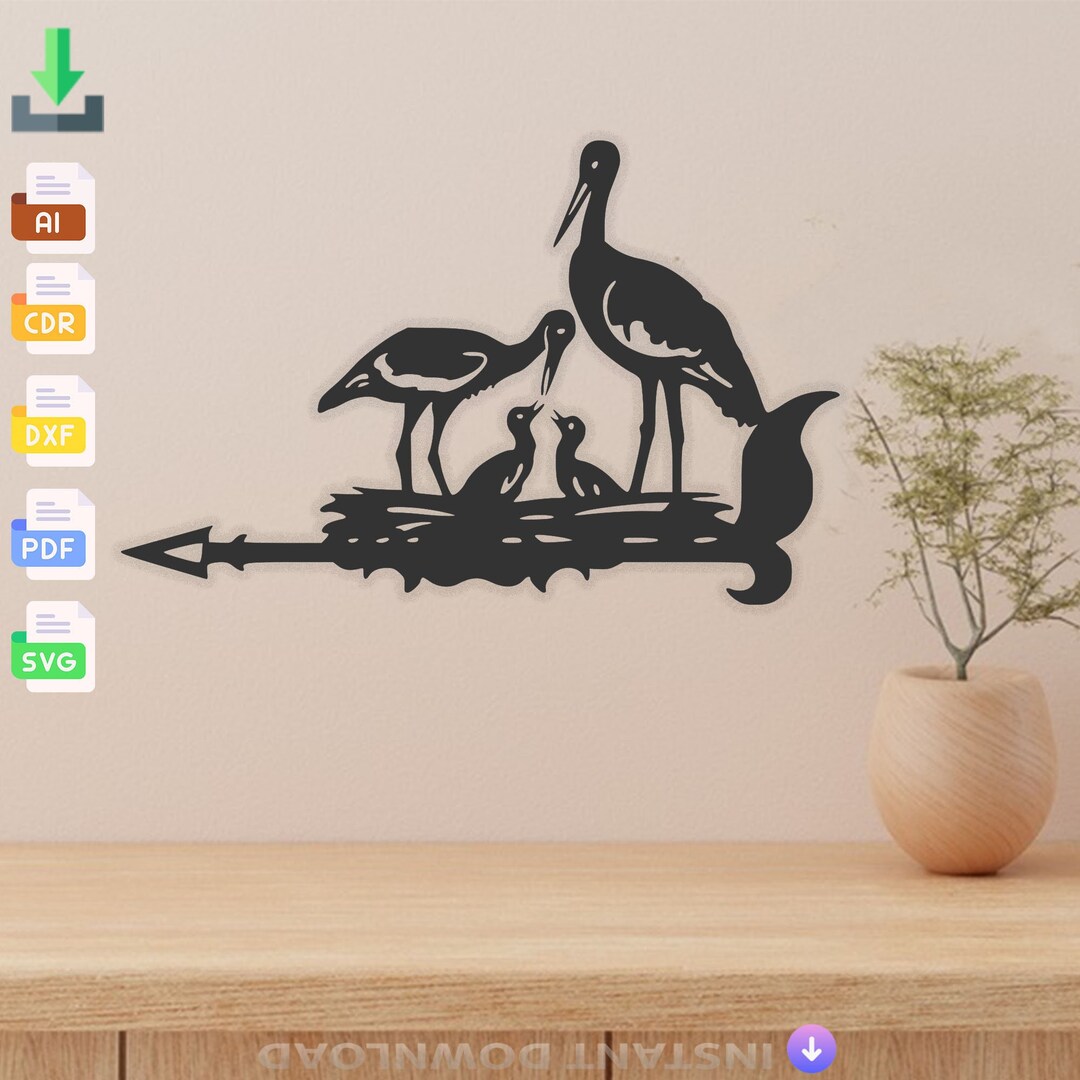 Stork Family SVG DXF Cut File: Wall Art, CNC Template (digital Download ...