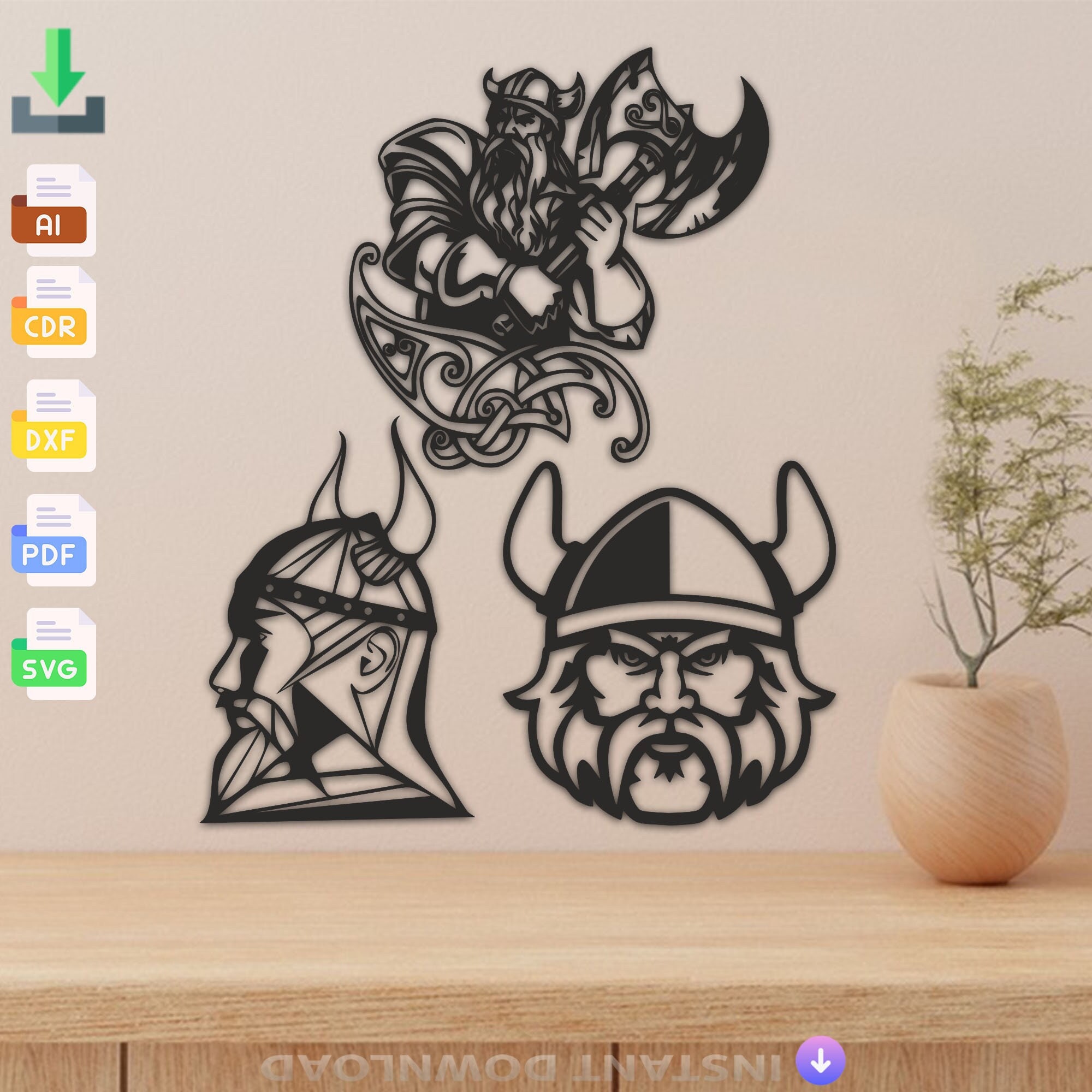 Vikings Decoration Design Laser Cut Svg Dxf Files Wall Sticker ...