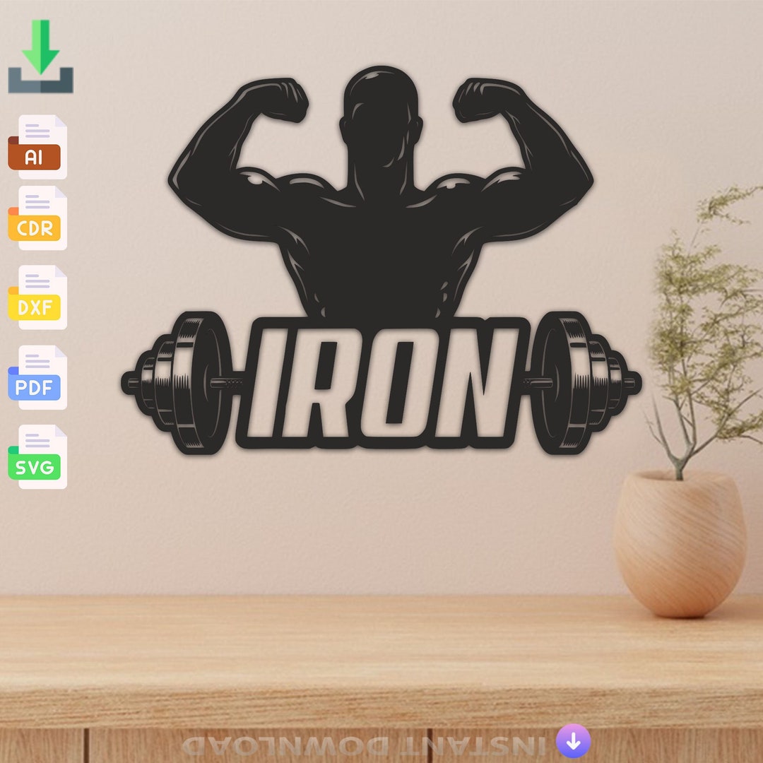 Bodybuilding Decoration Design Laser Cut Svg Dxf Files Wall Sticker ...