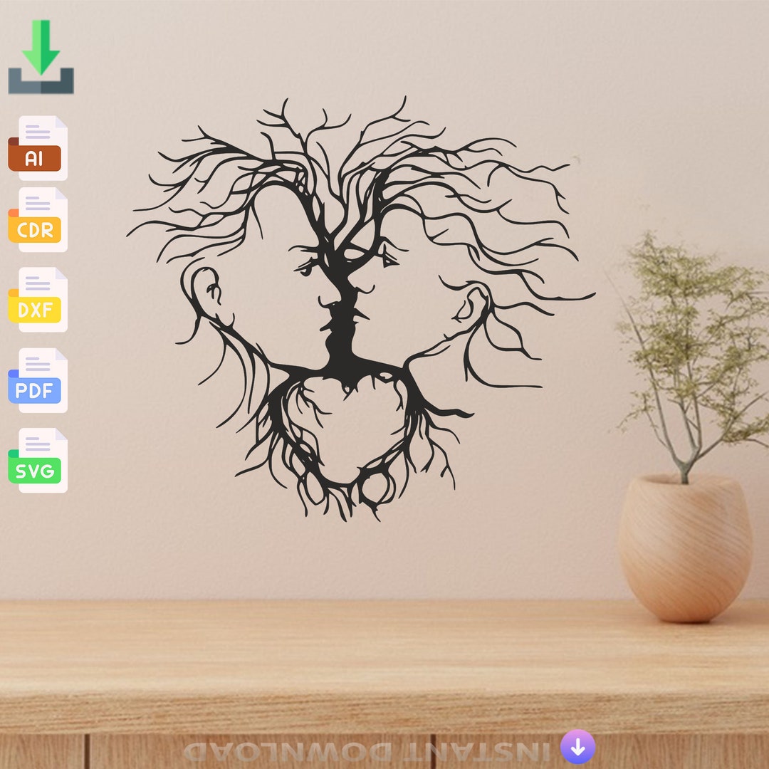 Tree of Love SVG: Man Woman Silhouette, Laser Cut File (digital ...