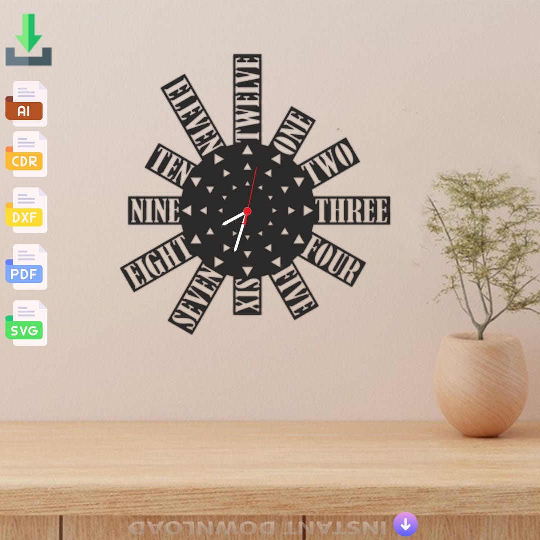 English Numbers Wall Clock Laser Cut File (digital Download) - Etsy