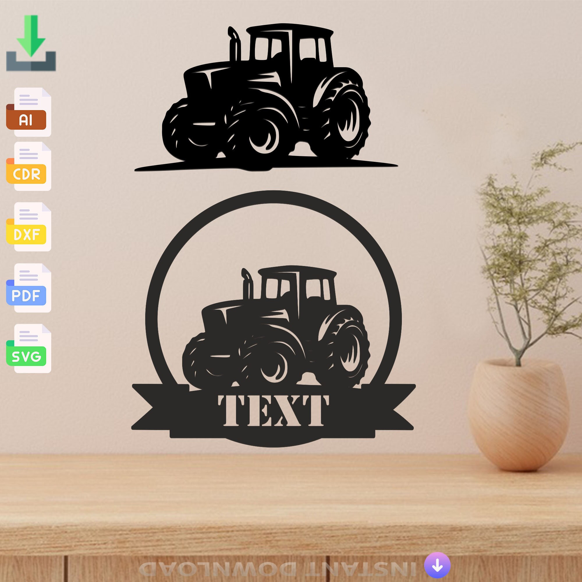 Custom Tractor Cut Svg Dxf File Wall Sticker Pdf Silhouette Template ...