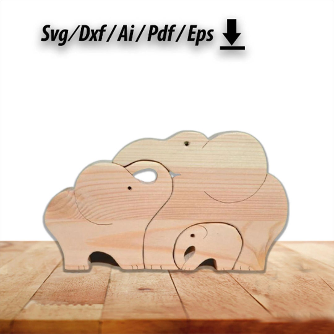 Wooden Elephants Jigsaw Puzzle, Animal Puzzle Svg, Wooden Toy SVG, DXF ...