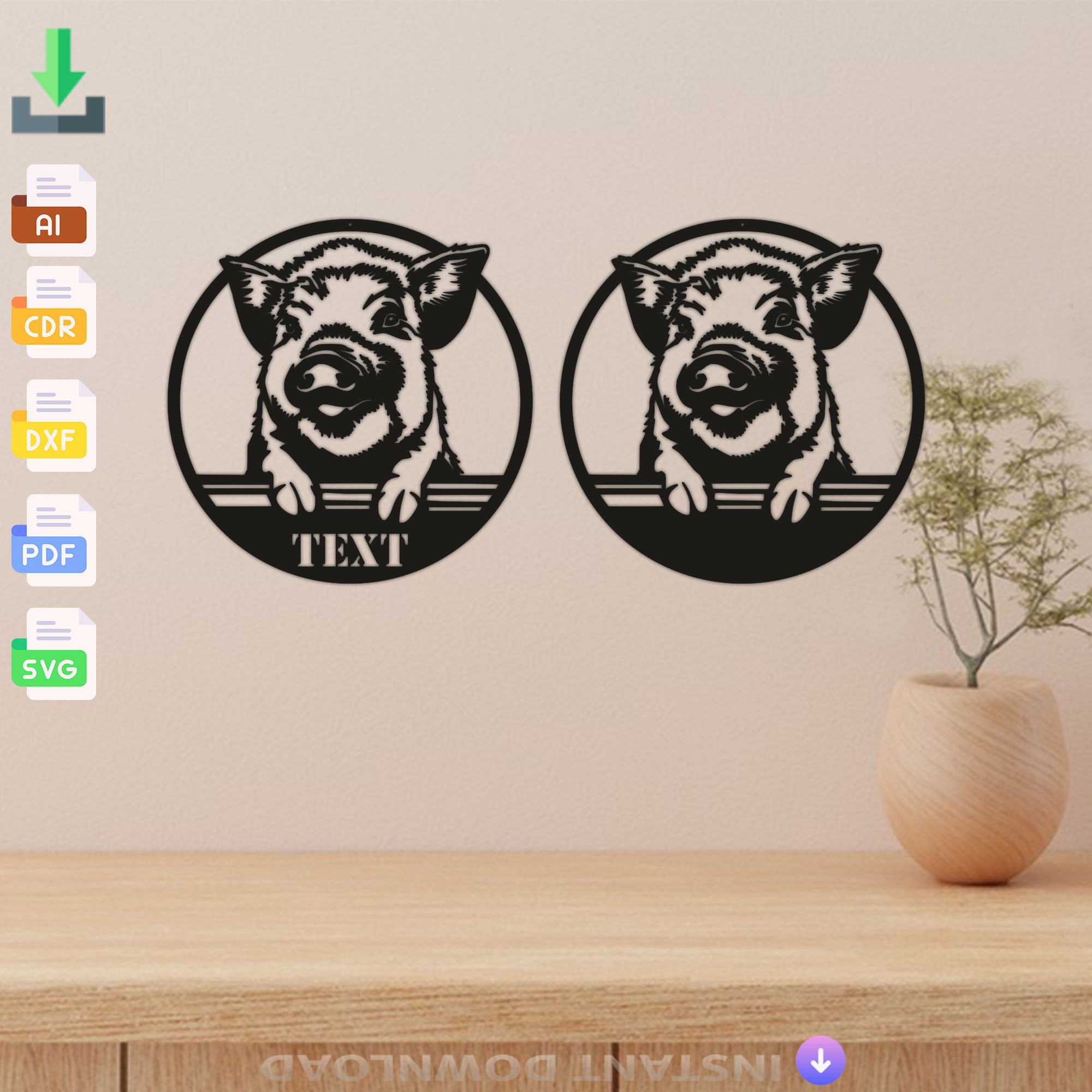 Personalized Pig Design Laser Cut Svg Dxf Files Wall Sticker Engraving ...