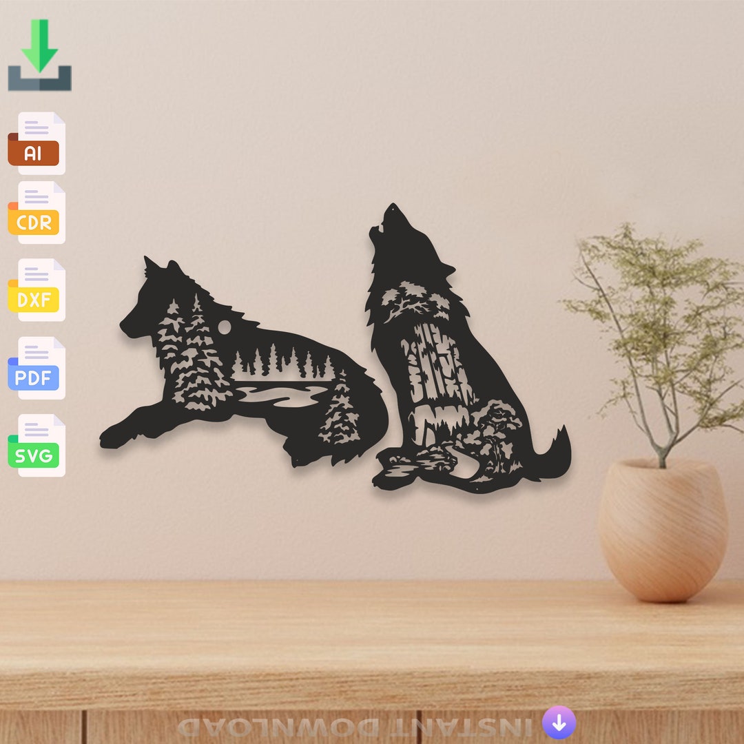 Wall Decoration Wolf Mountain Panel Svg, Laser Cut, Svg, Dxf, Glowforge ...