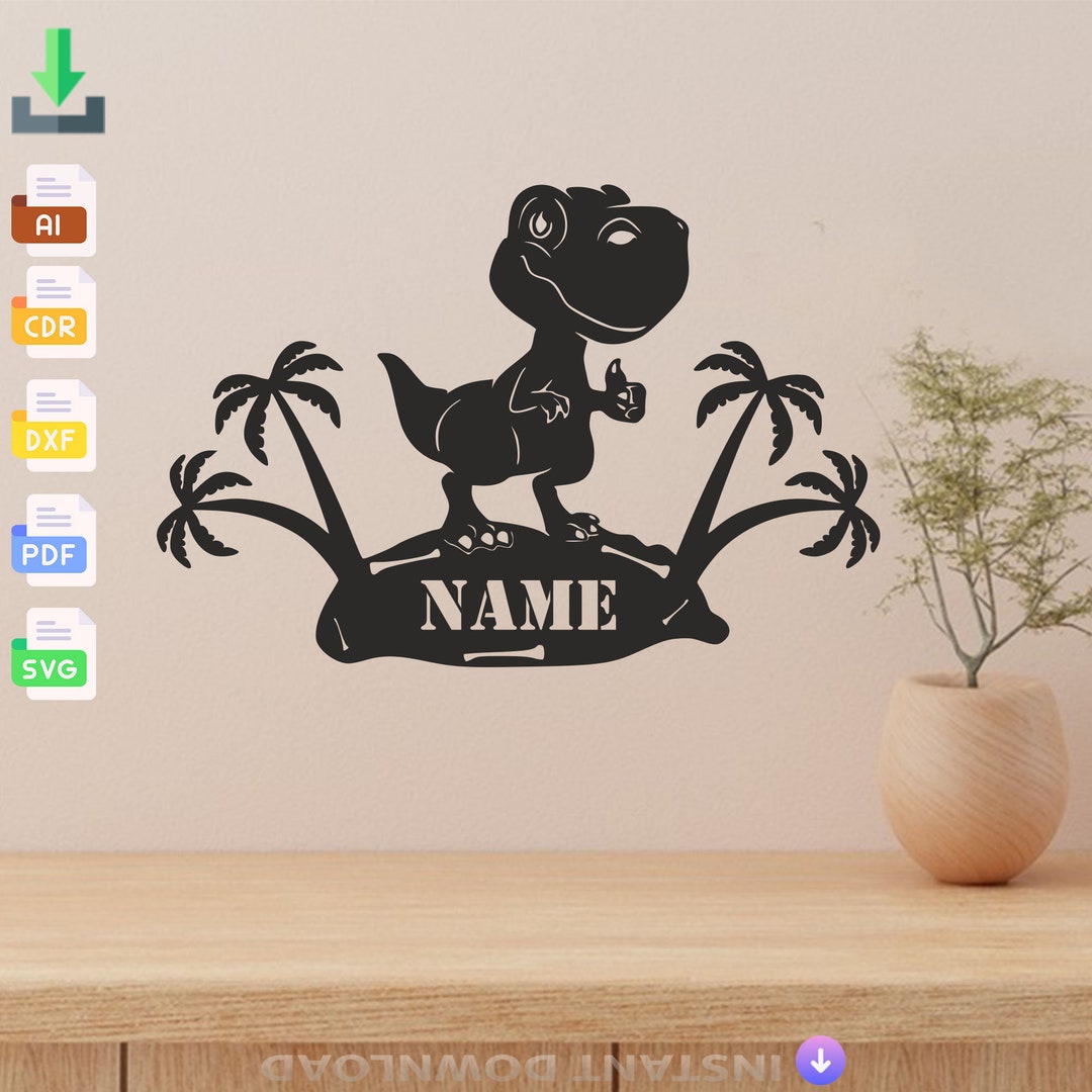 Personalized Dino Monogram Svg Dxf Files Wall Sticker Engraving Decal ...