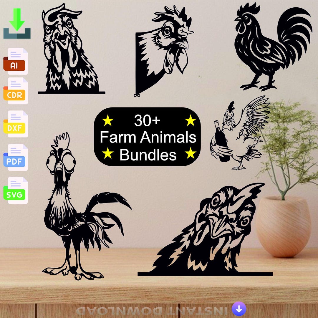 Farm Animals SVG Laser Cut Files – 30 Animal Designs (digital Download ...