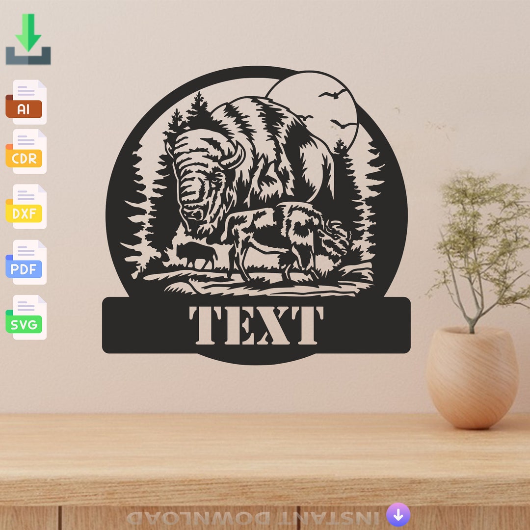 Wall Decoration Bison Monogram Laser Cut, Svg, Dxf, Glowforge CNC ...