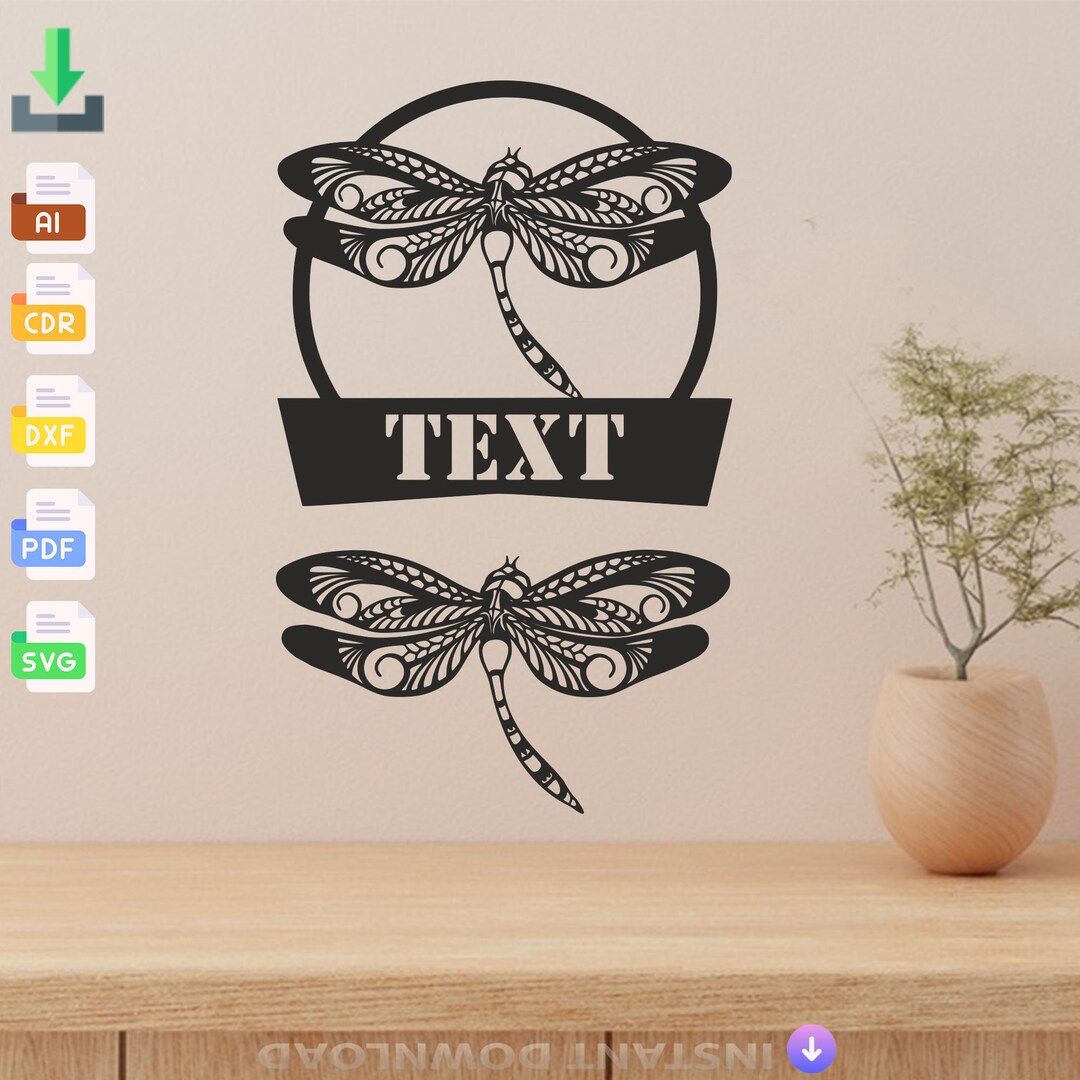 Dragonfly Monogram SVG DXF: Laser Cut CNC Vector (digital Download) - Etsy