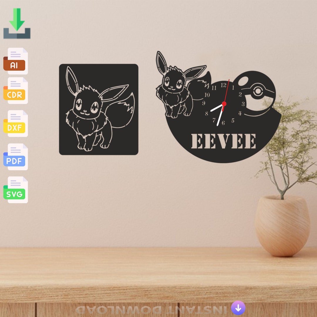 Eevee Wall Clock SVG: Laser Cut Metal Art, CNC Router Plan (digital ...