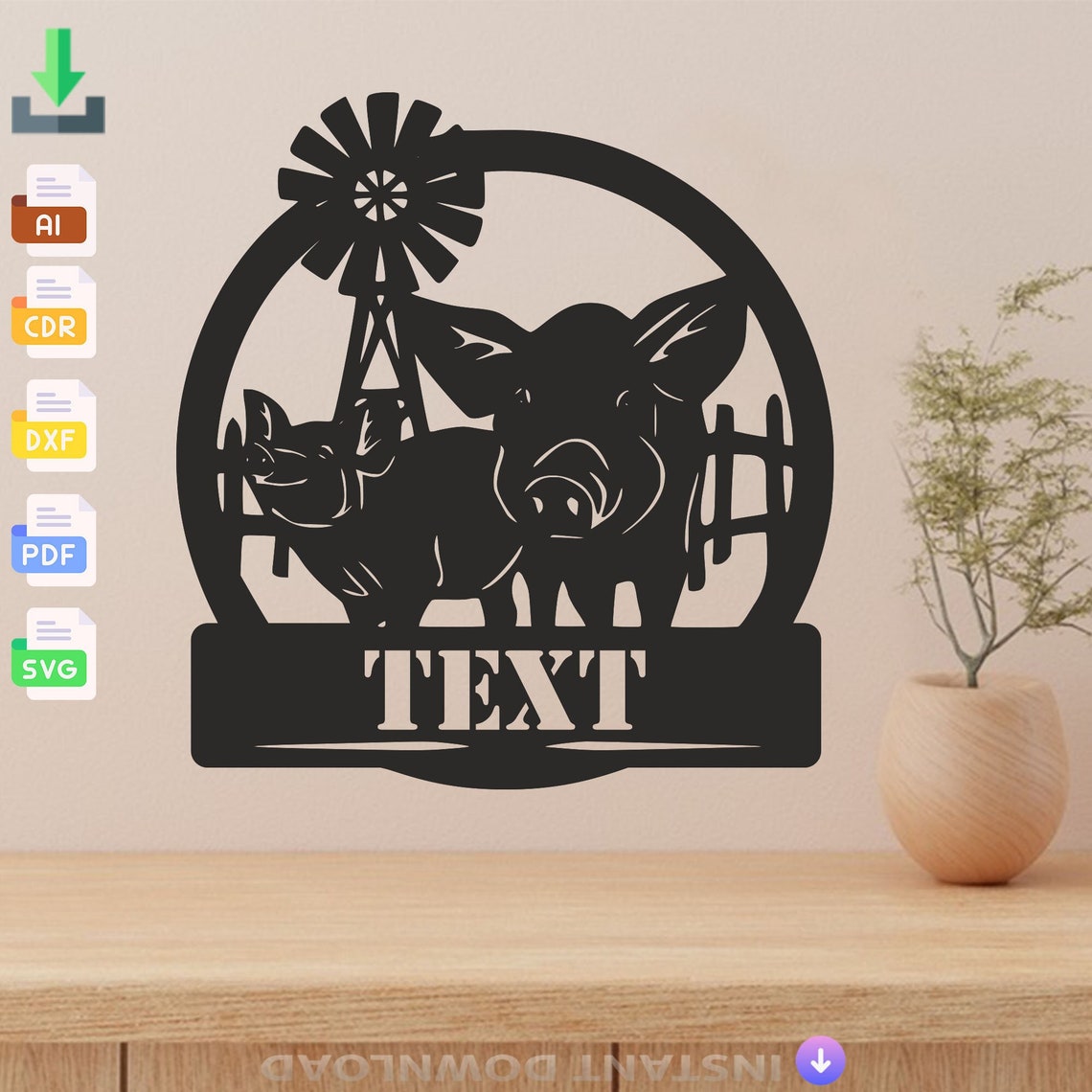 Personalized Pig Farm Design Laser Cut Svg Dxf Files Wall Sticker ...