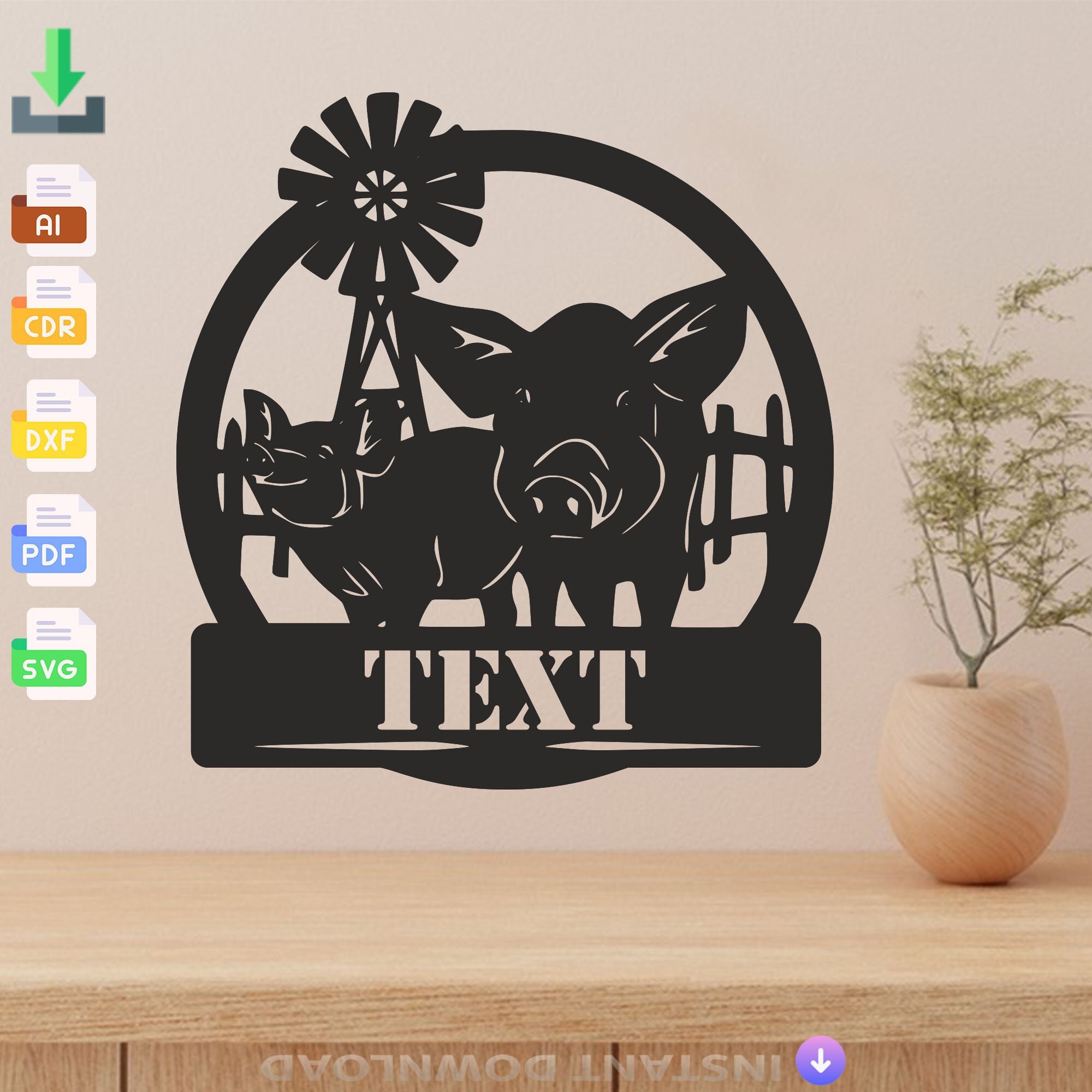 Personalized Pig Farm Design Laser Cut Svg Dxf Files Wall Sticker ...