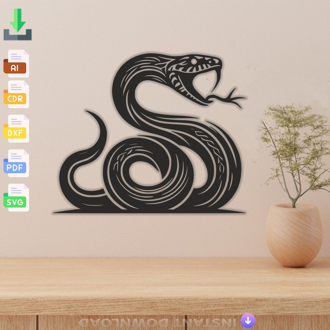 Snake Wall Decor Laser Cut Svg Dxf File Wall Sticker Engraving Decal ...