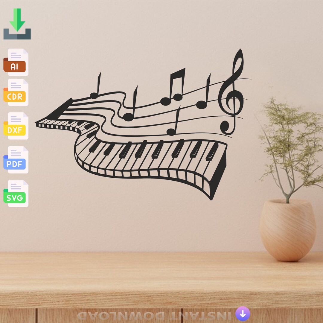 Wall Decoration Note Piano Svg Laser Cut, Svg, Dxf, Glowforge CNC ...