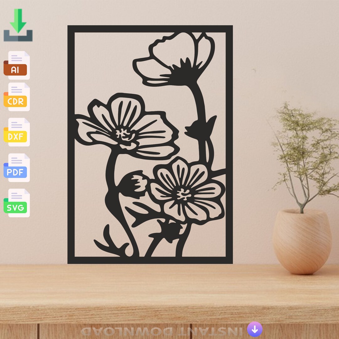 Wall Decoration Flowers Panel Svg, Laser Cut, Svg, Dxf, Glowforge CNC ...
