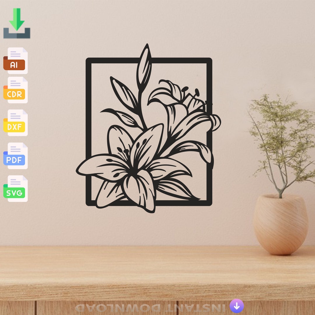 Floral Laser Cut File: Lily Flower SVG DXF Clipart (digital Download ...