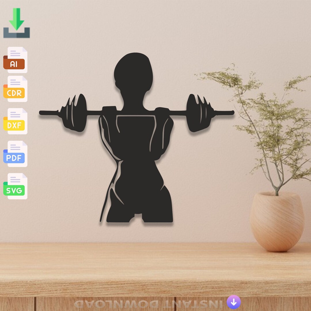 Girl Power Fitness Gym Design Laser Cut Svg Dxf Files Wall Sticker ...
