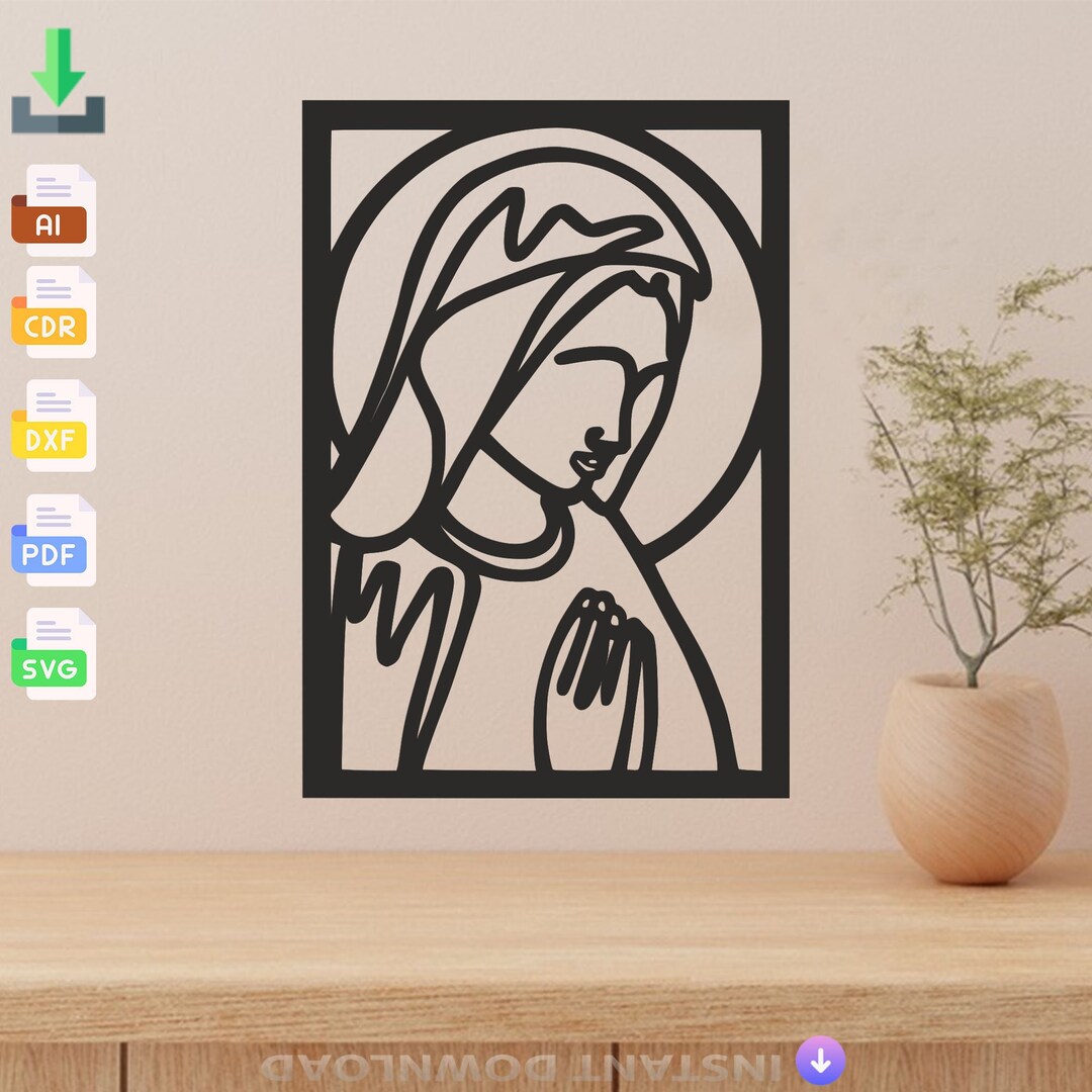 Virgen María Decoración de pared Svg Dxf pdf corte láser svg dxf ...