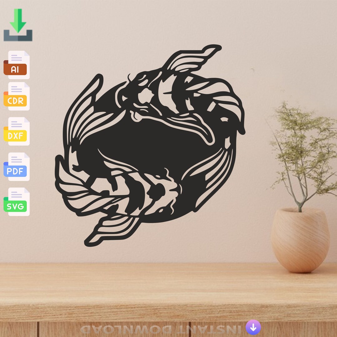 Feng Shui Koi Fish Wall Art Svg, Laser Cut, Svg, Dxf, Glowforge CNC ...