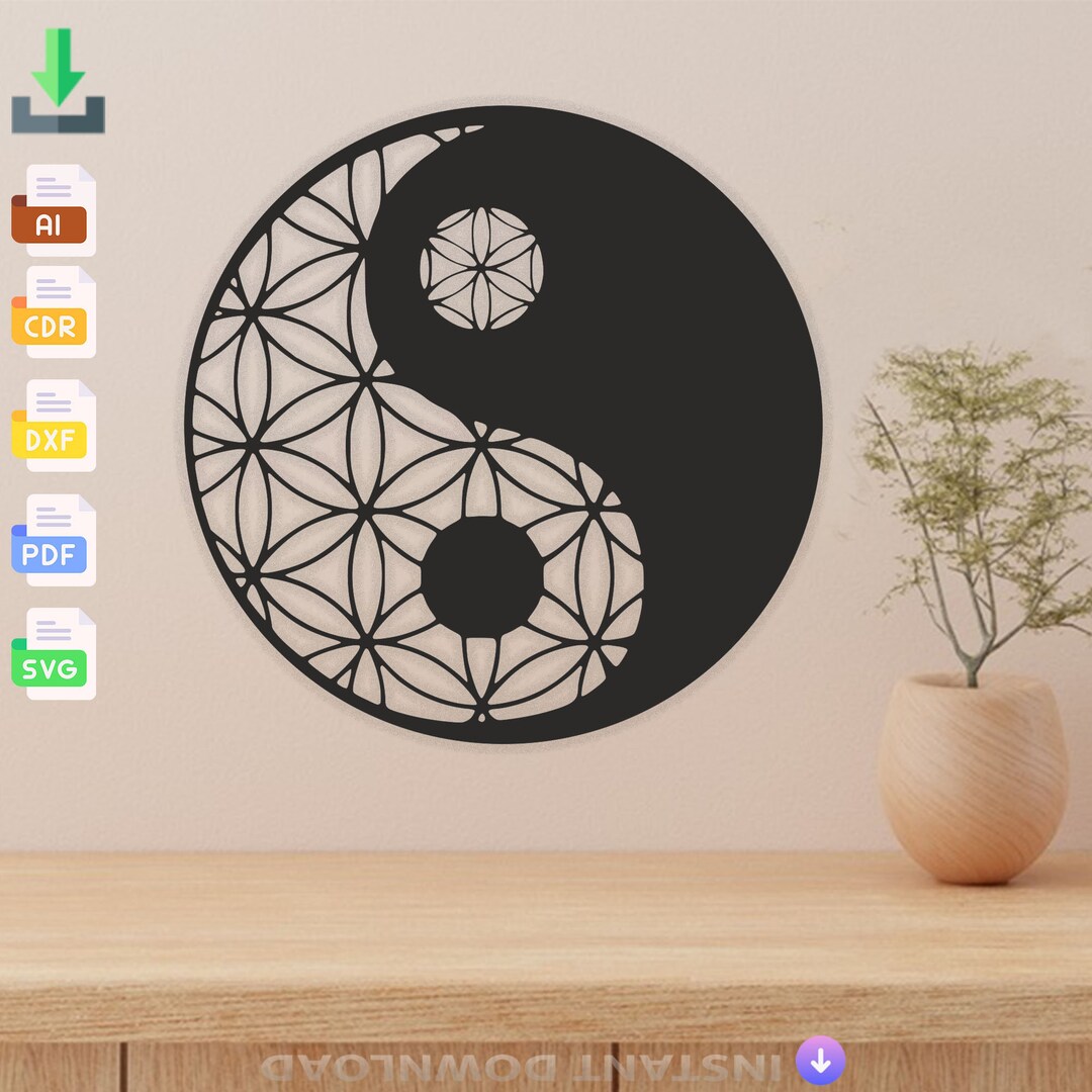 Yin Yang Flowers Cut Svg Dxf File Wall Sticker Svg,dxf,wallart,cnc ...
