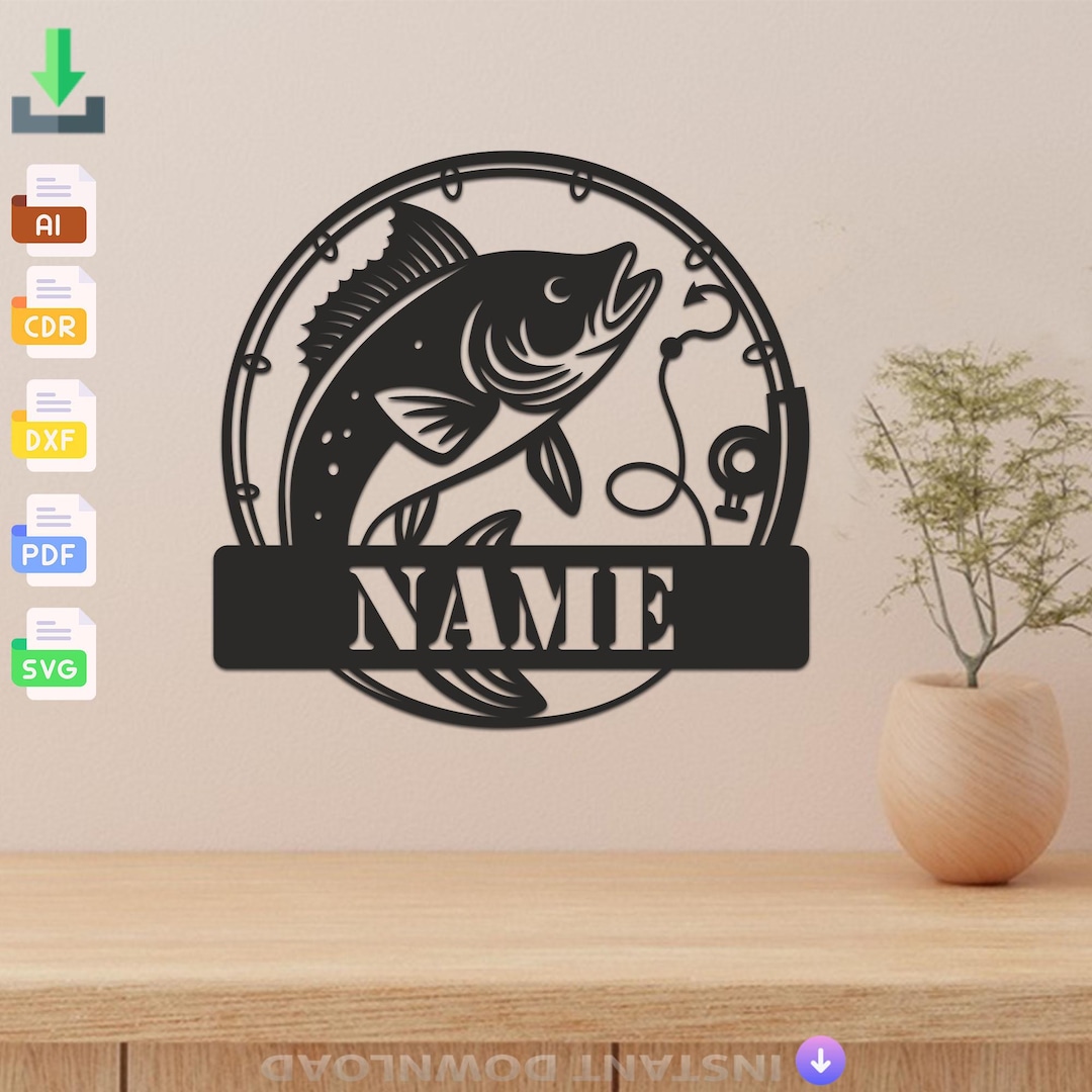 Custom Walleye Fishing Design Laser Cut Svg Dxf Files Wall Sticker ...