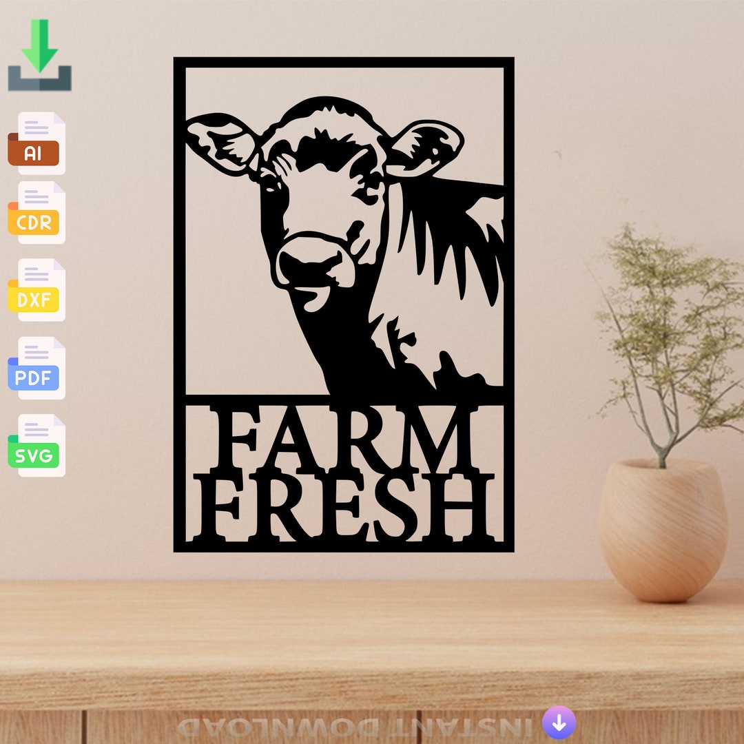 Vector Cow Farm Fresh Wall Art Svg Laser Cut Svg Dxf - Etsy