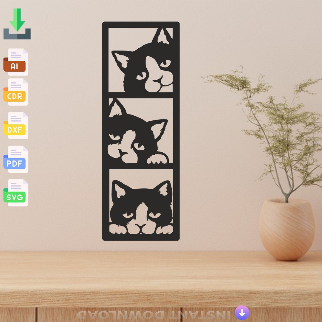Cat Wall Decor: 3-piece Laser Cut Design (digital Files) - Etsy