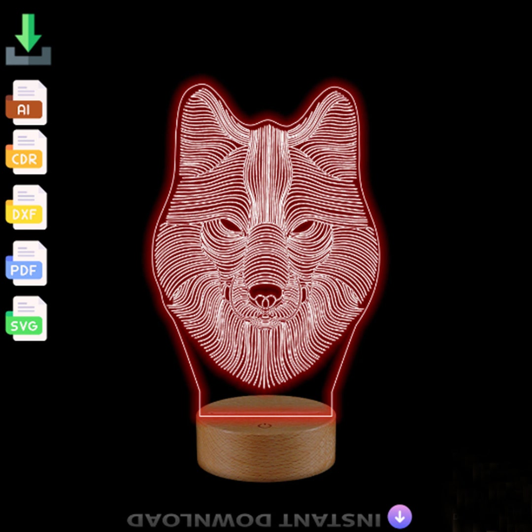 Wolf Head 3D Lamp Svg File, Illusion Acrylic Hologram Night Led Lamp ...