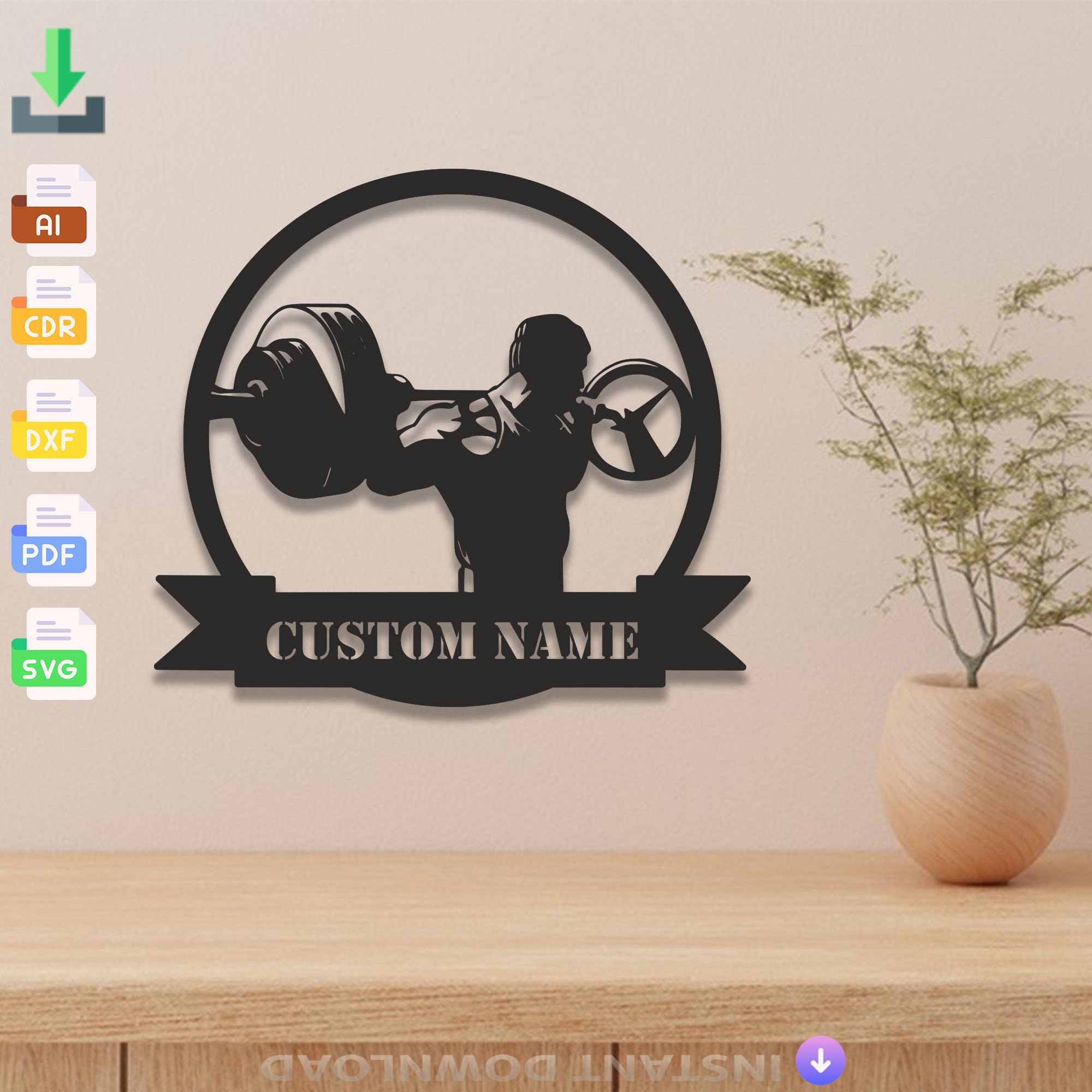 Custom Powerlifting Gym Design Laser Cut Svg Dxf Files Wall Sticker ...