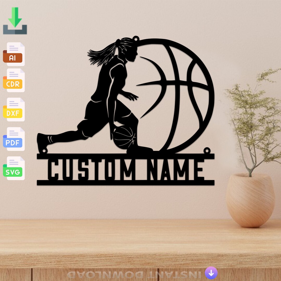 Custom Basketball Player Laser Cut Svg Dxf Files Wall Sticker Engraving ...
