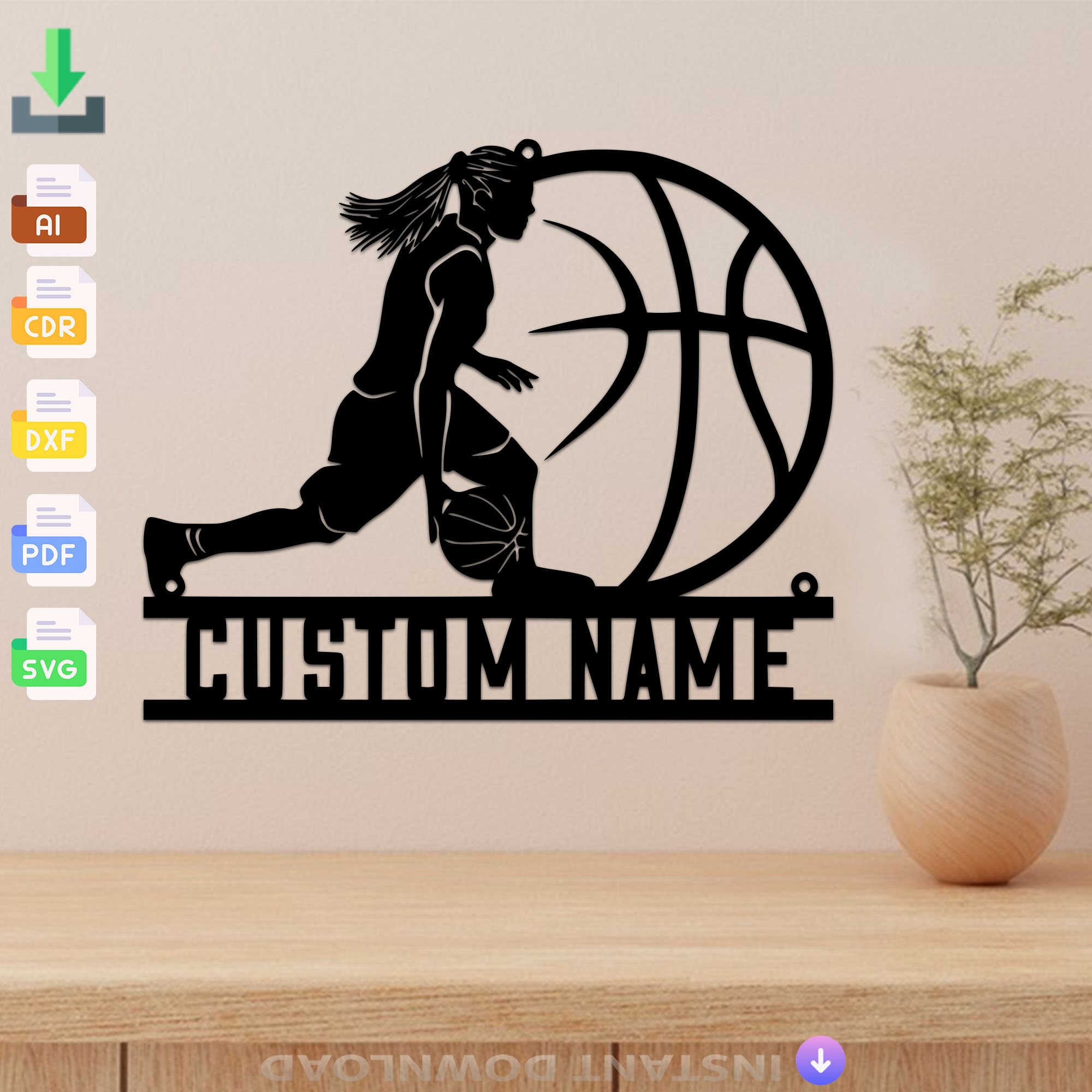 Custom Basketball Player Laser Cut Svg Dxf Files Wall Sticker Engraving ...