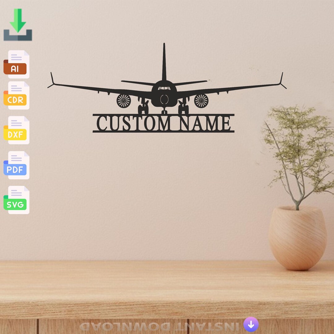 Personalized Airplane Wall Decal: Laser Cut SVG Template (digital ...