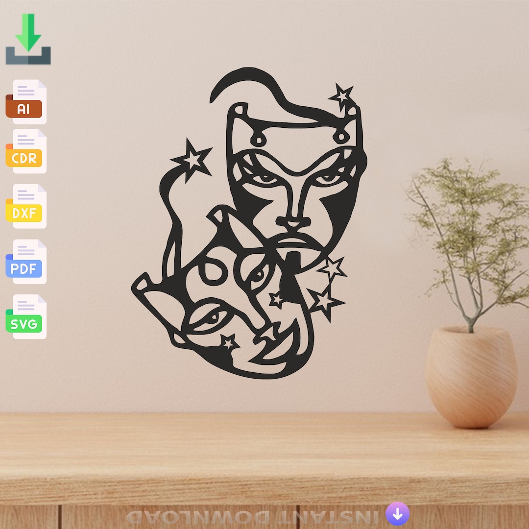 Theatre Masks Design Laser Cut Svg Dxf Files Wall Sticker Engraving ...