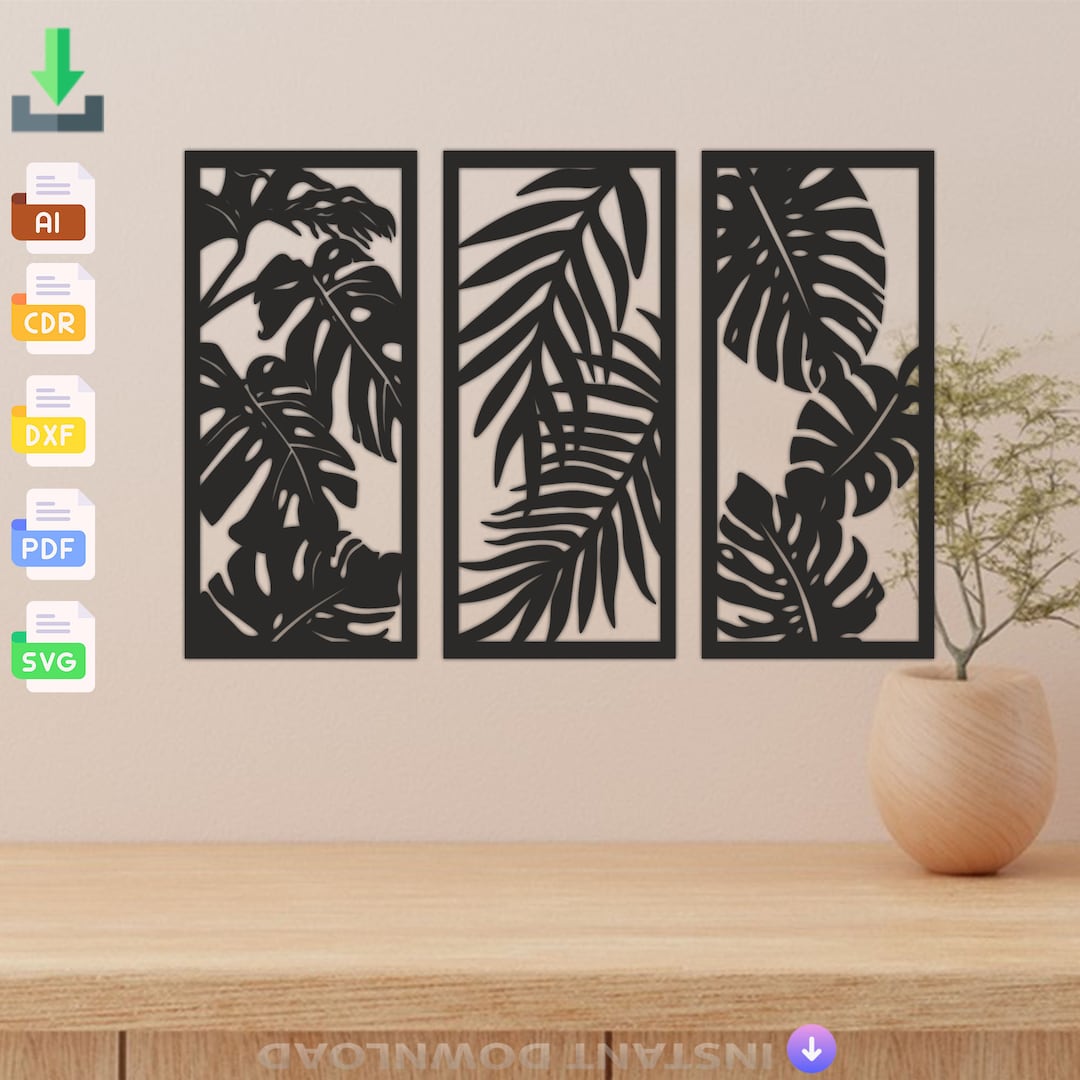 Wall Decoration Leaves Panel Svg, Laser Cut, Svg, Dxf, Glowforge CNC ...