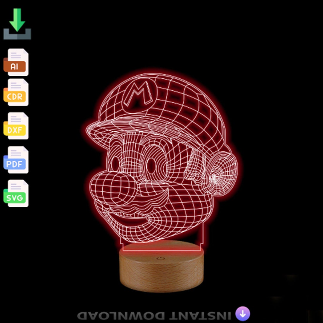 3D Illuminated Super Mario Desk Lamp Svg, Hologram Night Led Lamp Laser ...