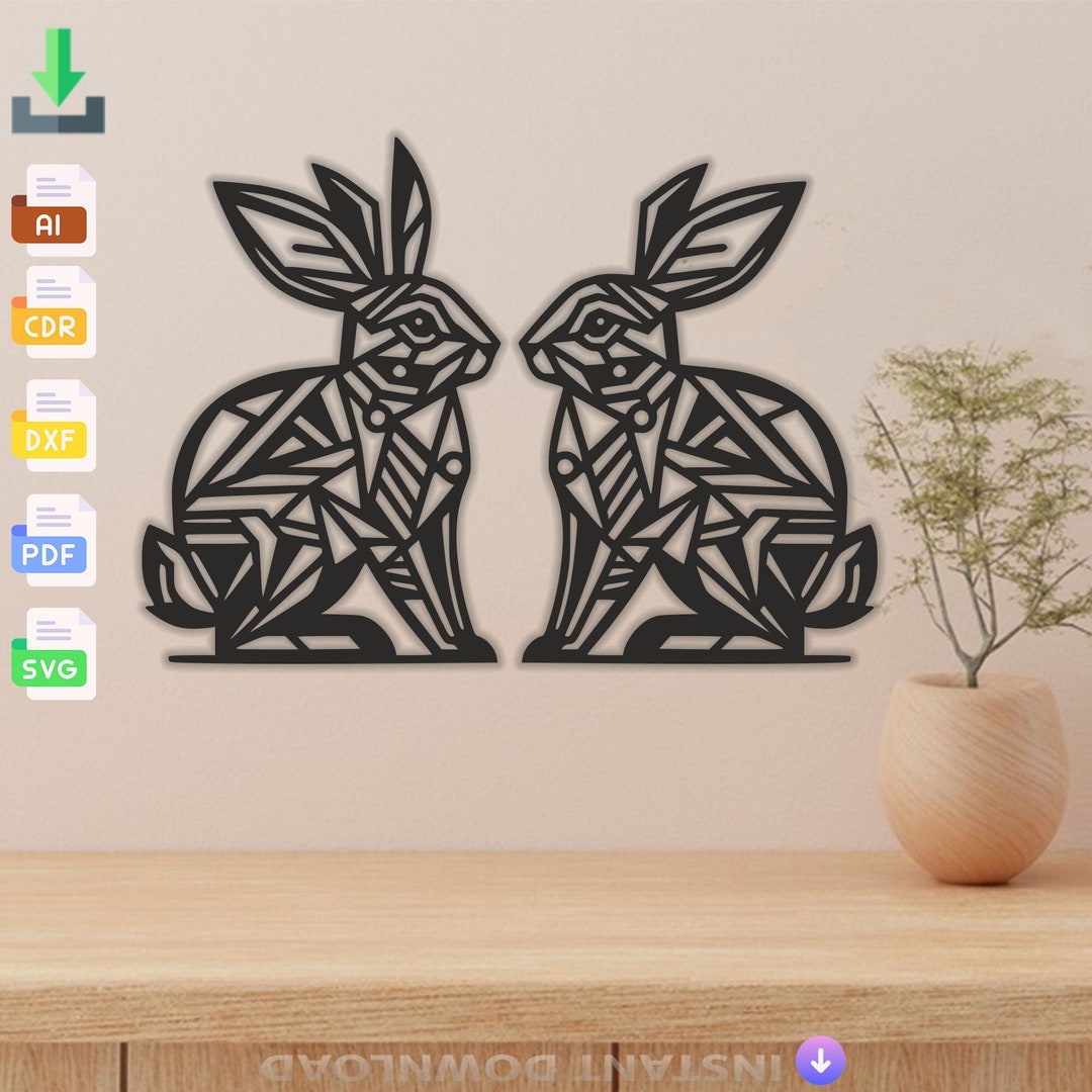 Geometric Bunny Decor Design Laser Cut Svg Dxf Files Wall Sticker ...
