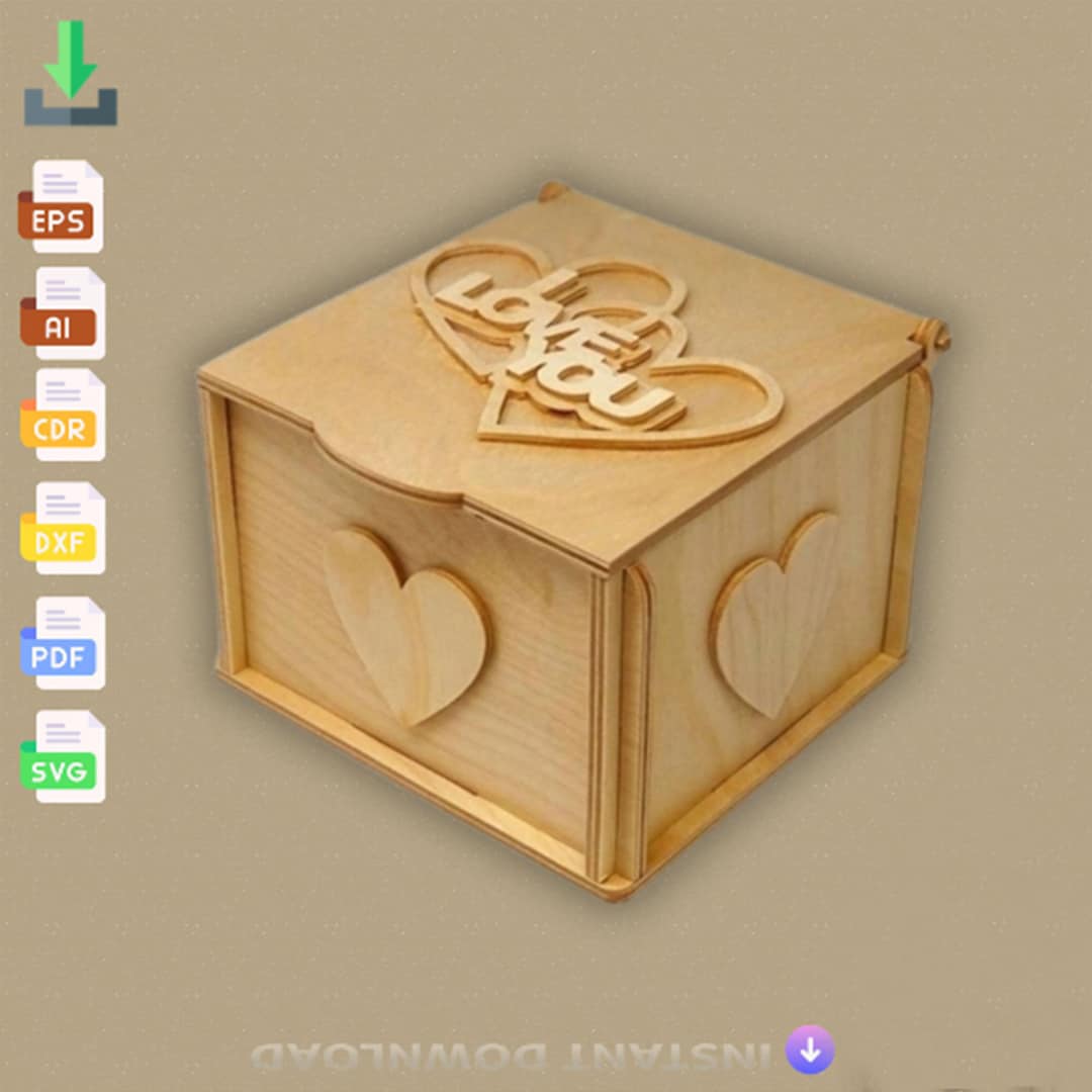 Wooden Heart Box Decor Laser Cut Dxf Glowforge Svg File CNC Router ...