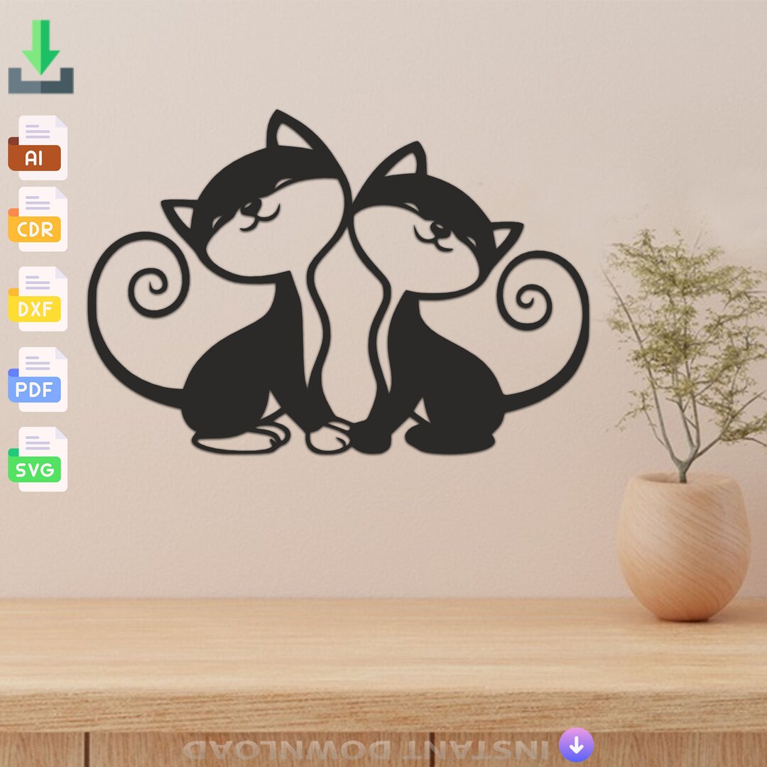 Happy Cats Design Laser Cut Svg Dxf Files Wall Sticker Engraving Decal ...