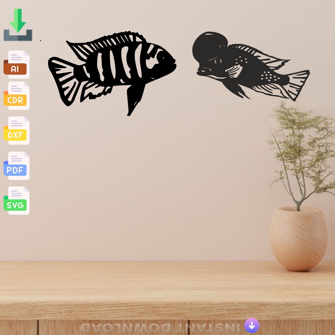 Aquarium Fishes Ocean Laser Cut Svg Dxf Files Wall Engraving - Etsy