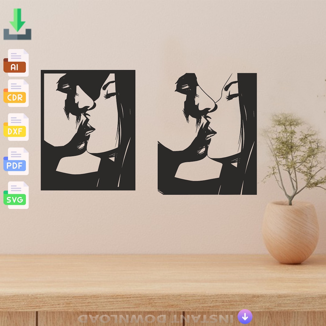 Kissing Couple Wall Art Laser Cut File (SVG, DXF, PDF) - Etsy