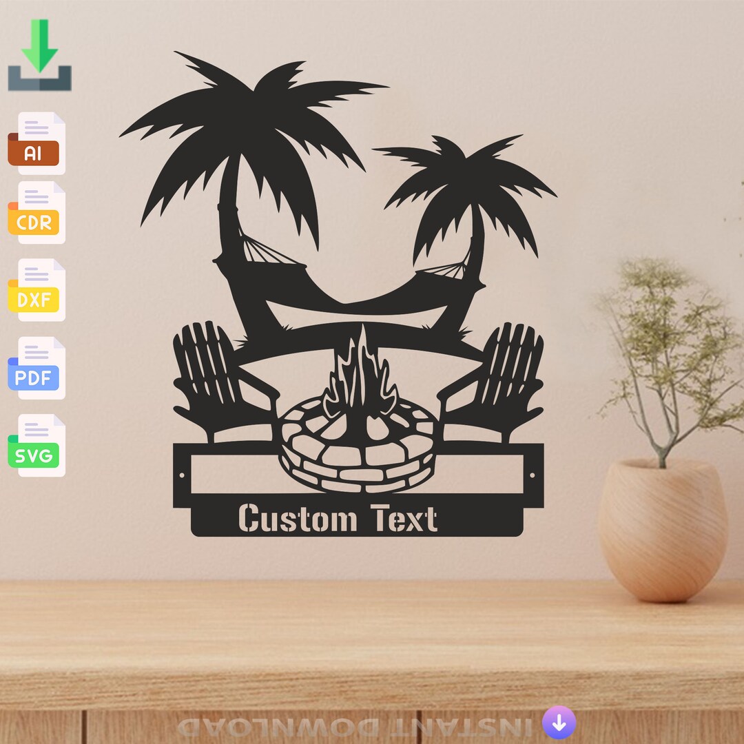Personalized Campfire Palm Trees Laser Cut Svg Dxf Files Wall Sticker ...