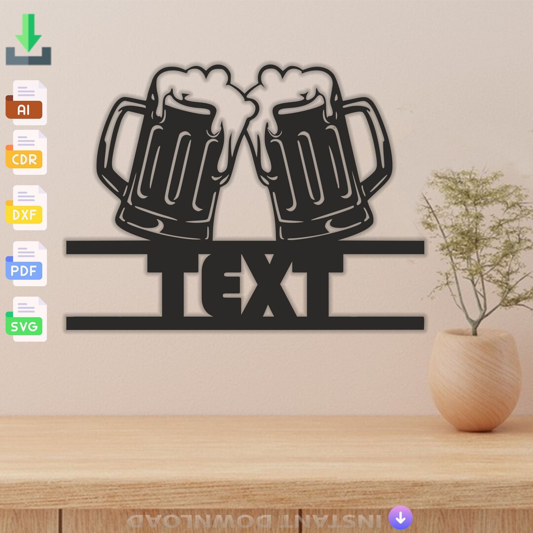 Custom Beer Mug Monogram Svg - Personalized Metal Bar Wall Art ...