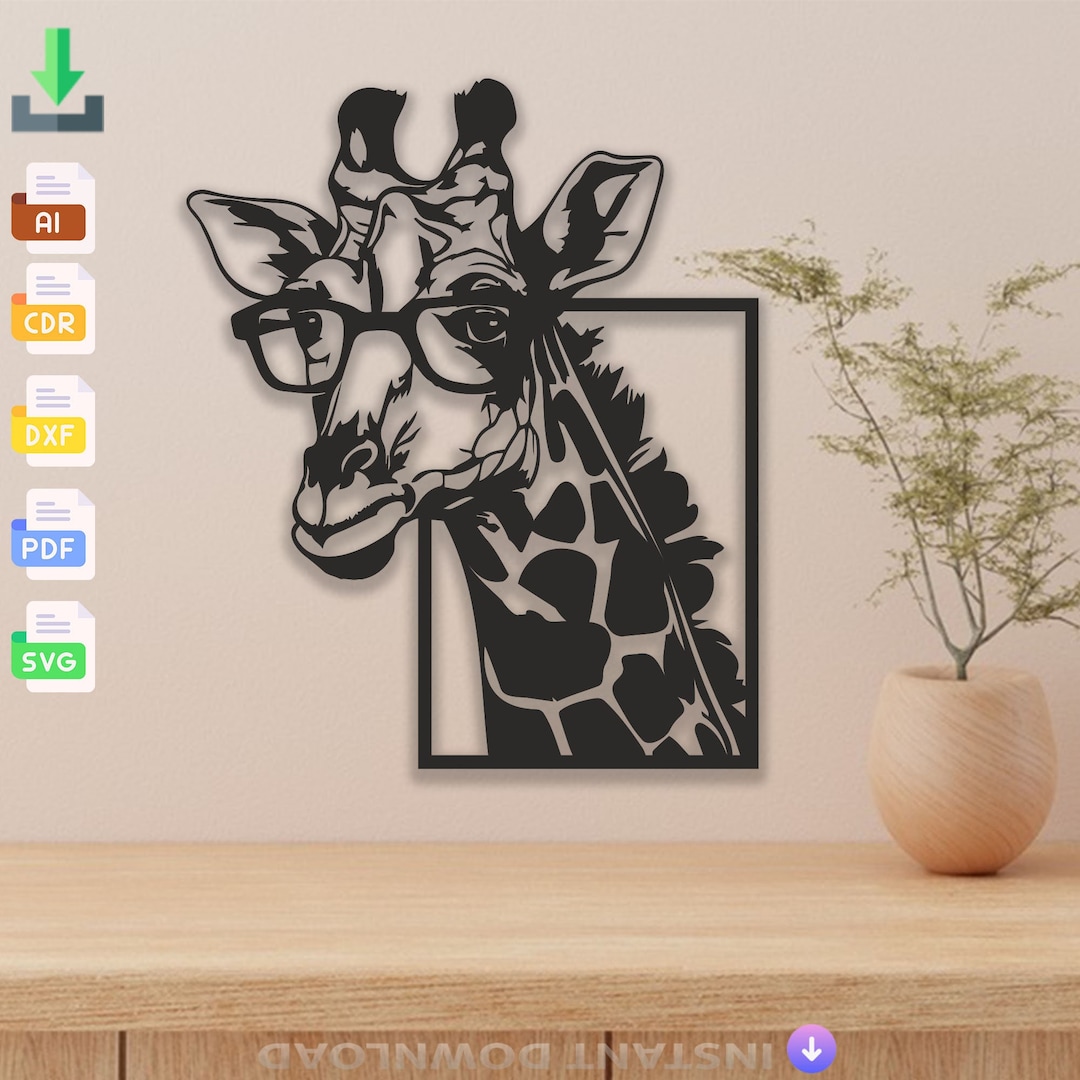 Giraffe, Tiere Laser cut svg dxf Dateien Wandsticker Gravur Silhouette ...