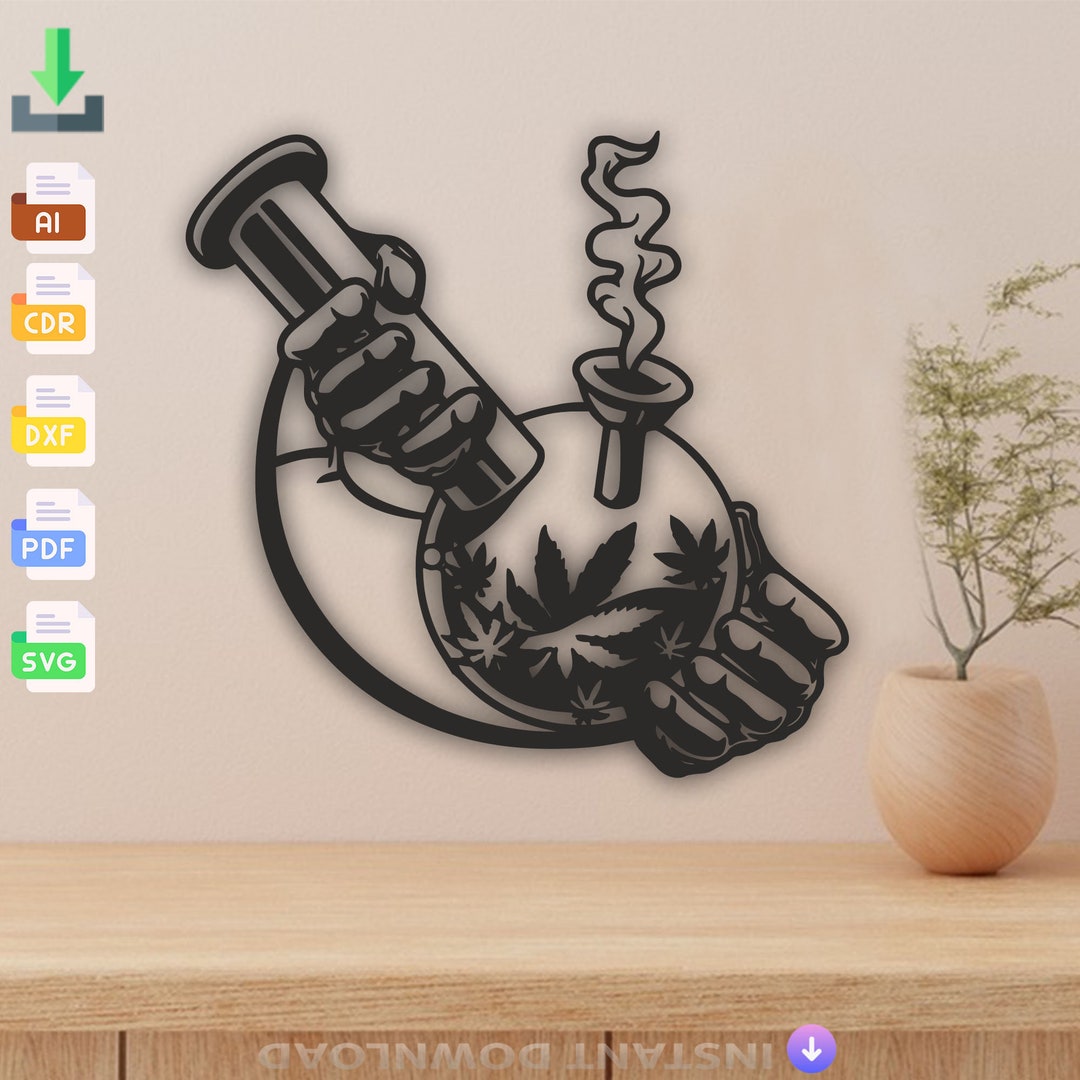Weed Bong Hippie Decoration Laser Cut Svg Dxf Files Wall Sticker ...