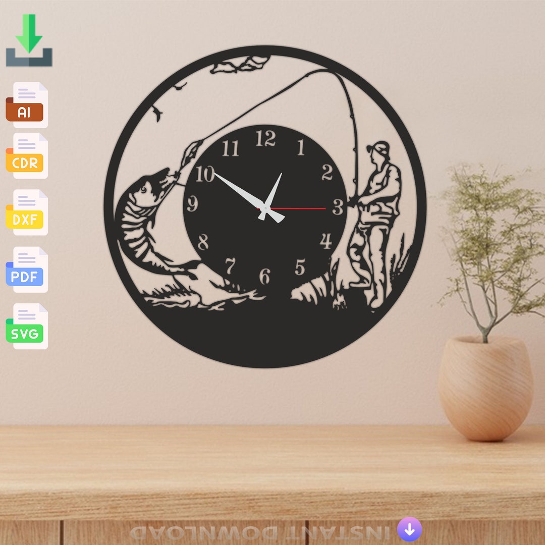 Decoration Fisherman Wall Clock Laser Cut, Svg, Dxf, Glowforge CNC ...