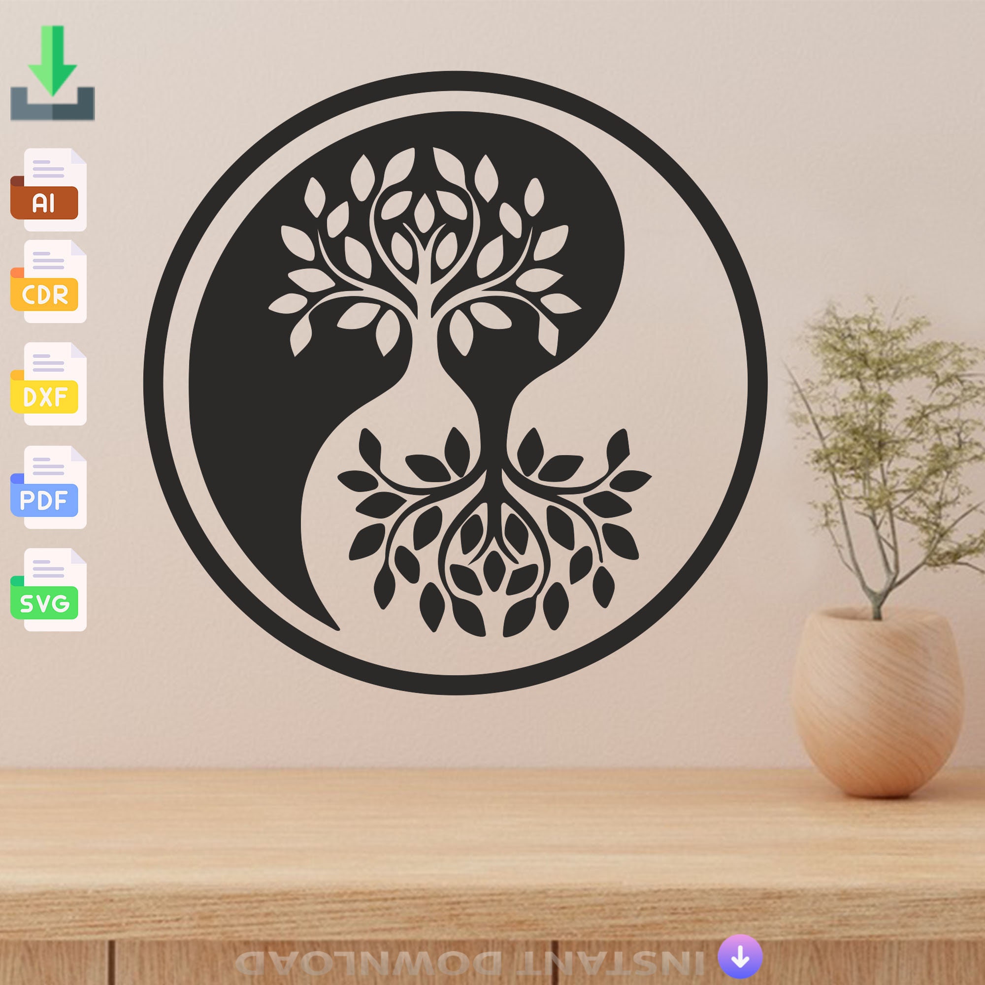 Tree of Life Yin Yang Svg Dxf Cut File Wall Sticker - Etsy UK